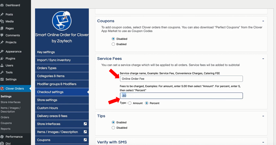 How to add Service Fees -- Smart Online Order for Clover